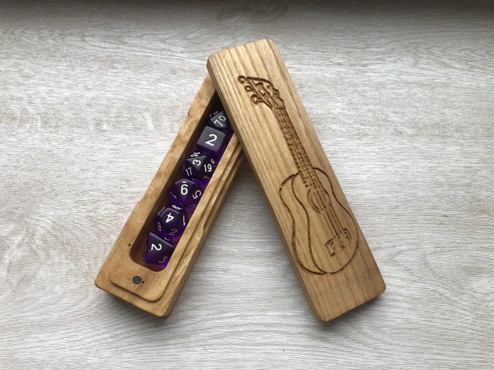 Handcrafted Wooden Dice Box with Guitar Engraving – JTNLAB