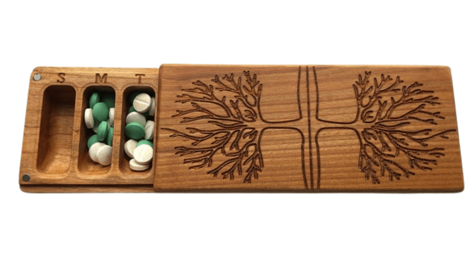 Wooden Pill Box with 2D Ornament – JTNLAB